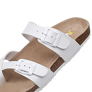 Women's Cork Footbed Sandals Cow Suede Slide Sandals for Women Toe Loop with Adjustable Strap Buckle Open Toe Beach Sandals
