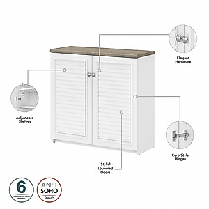 Bush Fairview 30.71-Inch Small Storage Cabinet with 3 Shelves, Shiplap Gray/Pure White (WC53696-03)