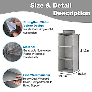 PUiKUS Closet Hanging Shelves - Clothes Organizer and Storage for Sweater Jeans Shirt - Dorm Wardrobe Nursery Rv Room - Kids Closet Hanging Accessories | 3-Shelf Hanger