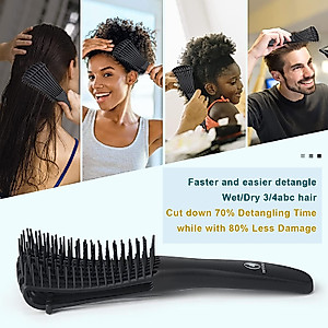 O BRUSHZOO Detangler Brush for Curly Hair, Hair Brushes for Women Men or Kids Black Natural Hair, Detangling Brush for Natural 3/4abc Wet Dry Hair (Blue)