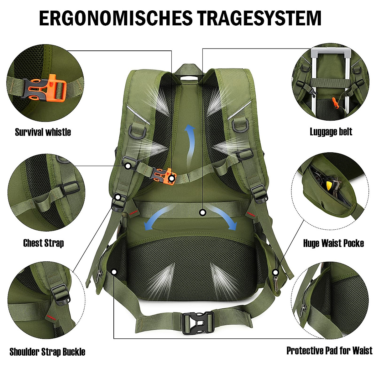 JANSBEN Hiking Camping Backpack 40L, Lightweight Rucksack Men Women Outdoor Sport Trekking Traveling Daypack