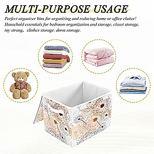 Caikeny Floral Dandelions Storage Basket Storage Bin Box with Lids and Handle Large Collapsible Storage Cube Box for Shelves Bedroom Closet Office 16.5x12.6x11.8 In