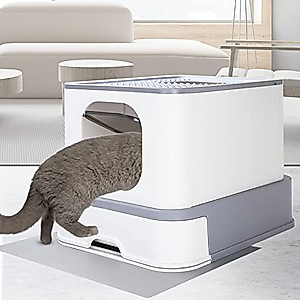 RIZZARI Large Foldable Top Entry Cat Litter Box with Lid,Anti-Splshing Kitty Litter Pan Easy Cleaning and Scoop (Upgrade,Light Gray)