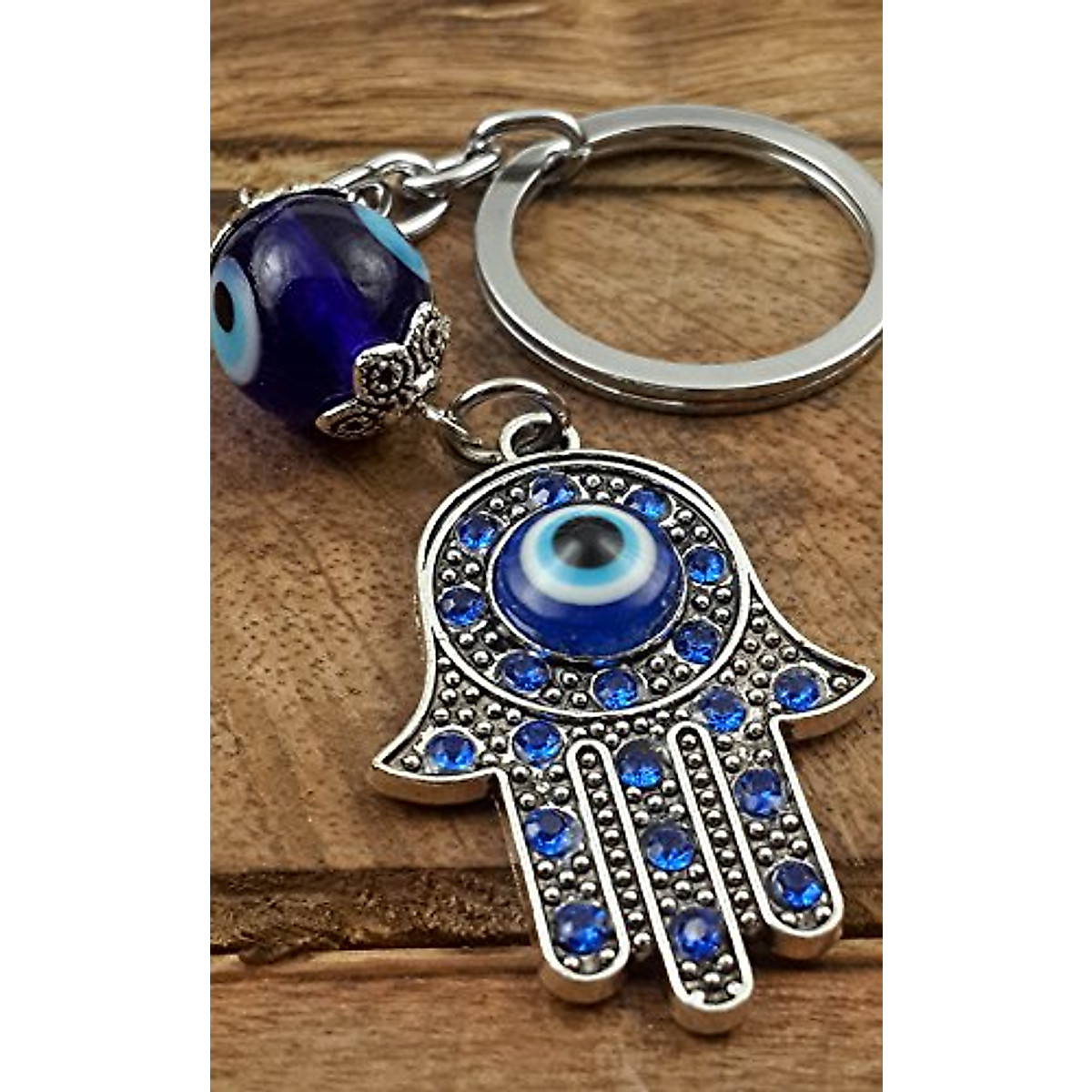 Evil Eye Silver Hamsa Keychain Hand Fatima Protection Charm Key holder Good Luck Keychain - Amulet