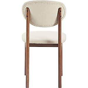 Elle Decor Coralie Mid-Century Modern Upholstered Dining Chair, Walnut-Stained Wood and Tapered Legs, Buttercream