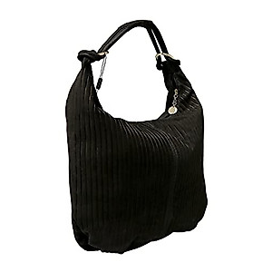 Pierre Cardin Black Leather Large Hobo Relaxed Suede Shoulder Bag for womens