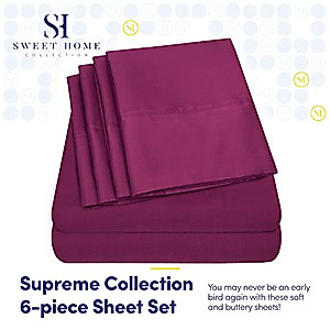 Cal King Size Bed Sheets - 6 Piece 1500 Supreme Collection Fine Brushed Microfiber Deep Pocket California King Sheet Set Bedding - 2 Extra Pillow Cases, Great Value, California King, Berry