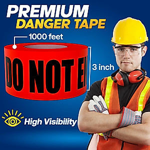 Danger Do Not Enter Tape 2 Pack 3 inch X 1000 feet • Sharp Red with a Bold Black Print for High Visibility • Tear Resistant Design