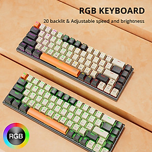 Redragon 60% Mechanical Gaming Keyboard, 68 Keys Wired Office RGB Keyboard with Arrow Keys, Programmable Macro, Red Switches for Windows Mac PC Laptop, Black/Beige/Orange