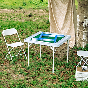 Allpop 35.4’’ Folding Mahjong Table, Square 4 Player Card Game Table with Longer Chip Trays, Cup Holders & Green Professional Tabletop for Domino, Poker, Jigsaw Puzzles