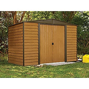 Arrow Shed WR106 Arrow Woodridge Low Gable Steel, Coffee/Woodgrain 10 x 6 ft. Storage Shed, Brown