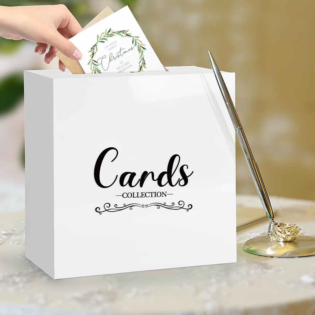 Lemicin White Acrylic Wedding Card Box, Large DIY Card Box Blank No Print for Wedding Reception, Graduation Party, Bridal Shower, Keepsake Party Favor, Cosmetic Home Decor (10 x10 x 5.5 Inch)