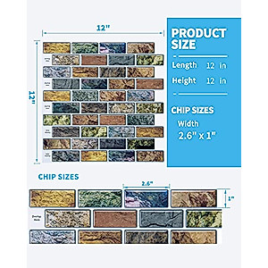 Art3d 10-Piece Peel & Stick Kitchen/Bathroom Backsplash Tiles, 12" X 12" Colorful Marble Tile Design