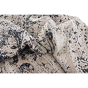 Unique Loom Chateau Collection Distressed Vintage Traditional Textured Dark Blue Area Rug (8' 0 x 10' 0), beige/navy blue