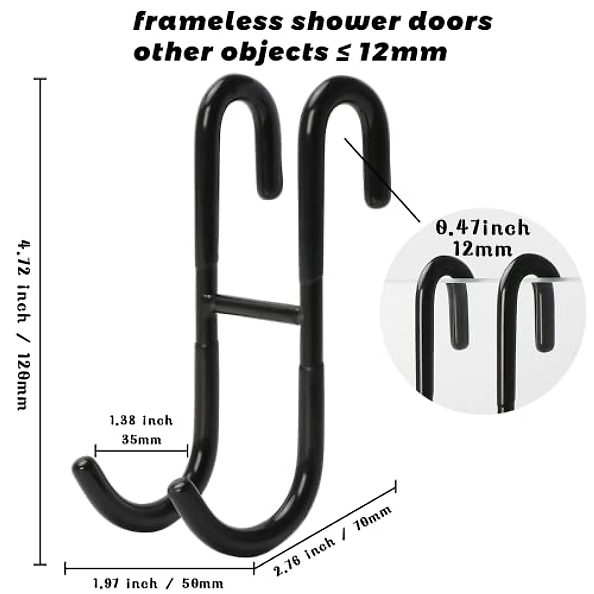 Ansxiy 2 Pack Shower Door Hooks, Shower Squeegee Hooks, Stainless Steel Towel Hooks for Bathroom Frameless Glass Shower Door, Black