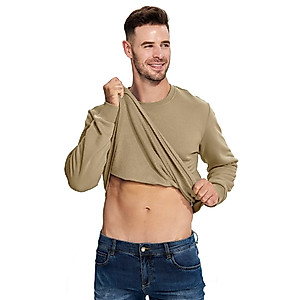 Boladeci Mens Sweatshirts Crewneck Fleece Lined Pullover Essentials Plain Soft Warm Winter No Hood Blank Khaki Shirts for Men Cotton Teens Tops