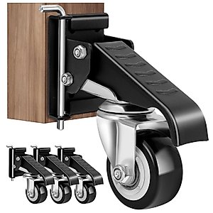 SPACECARE Workbench Casters kit 600Lbs Heavy Duty Quick Release 2 Mounting Options Retractable Workbench Stepdown Caster Wheels Adjustable Polyurethane Durable Steel Construction (Set of 4)