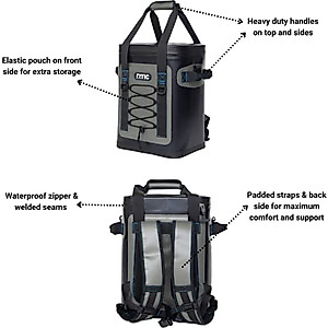 RTIC Backpack Cooler 20 Can, Insulated Portable Soft Cooler Bag Waterproof for Ice, Lunch, Beach, Drink, Beverage, Travel, Camping, Picnic, Car, Hiking, Blue/Grey