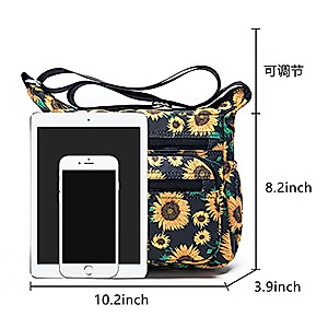 Nawoshow Nylon Floral Multi-Pocket Crossbody Purse Bags for Women Travel Shoulder Bag (Sun Flower)