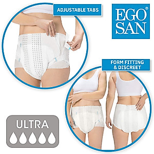 Egosan Ultra Incontinence Disposable Adult Diaper Brief Maximum Absorbency and Adjustable Tabs for Men and Women (Large, 15-Count)