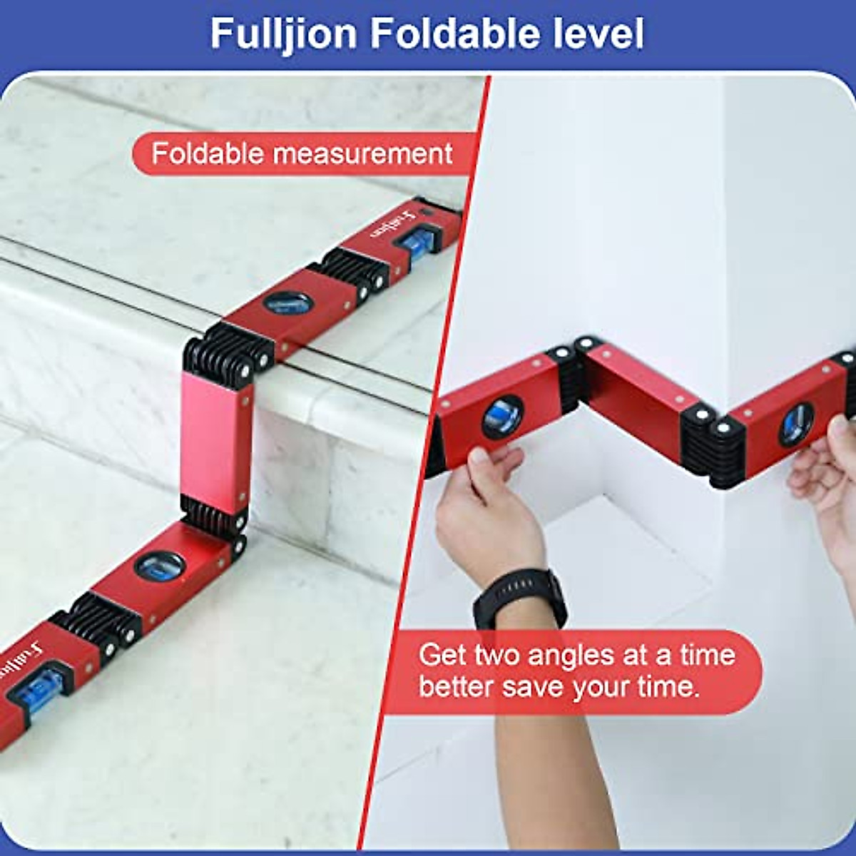 Fulljion Foldable Level, Multi-function Level Measuring Tool,28 Inch Magnetic Level tool with Easy to Read Level Bubbles,Precise Leveling Drop-proof Construction Tool for Carpenters,Woodworkers,Homes