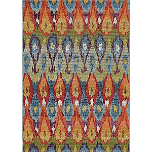 Unique Loom Outdoor Modern Collection Area Rug - Ikat (4' 1" x 6' 1" Rectangle, Multi/ Burgundy)