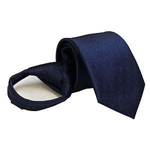 Kihatwin Men Big Boys Navy Blue Zipper Tie Stylish Elegent Pre-tied Necktie Best for Gift