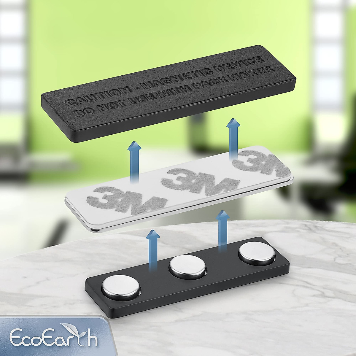 EcoEarth Name Tag Magnets (10 Badge Holder Magnets, 1.75 x 0.5 inches), Name Tag Magnet Backs w/ 3 Extra-Strong Neodymium Magnets for ID Badge Holders