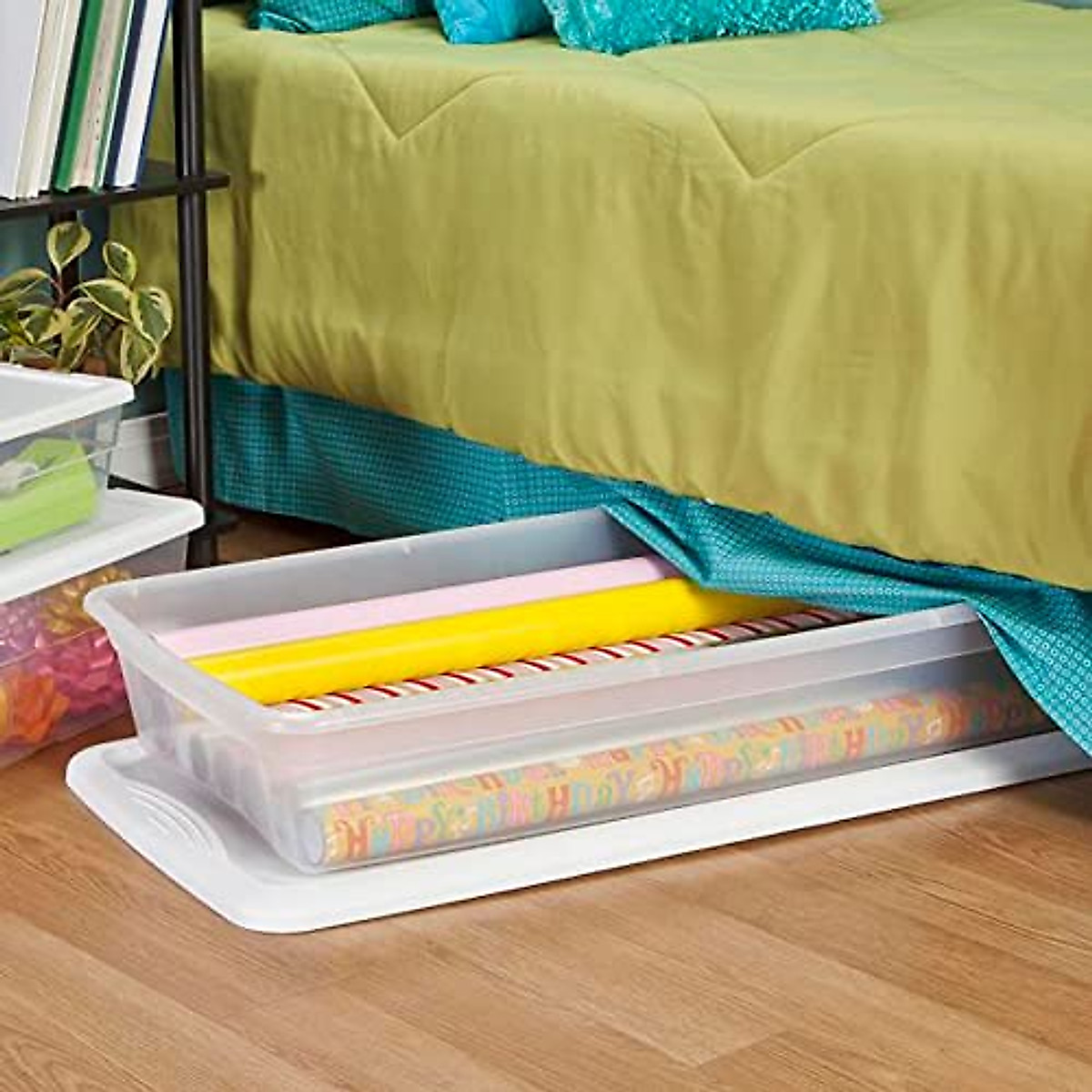 Sterilite 41 Quart Lightweight Plastic Clear Multipurpose Under Bed Storage Box Container Tote with Secure Snapping Lid for Home Organization, 12 Pack