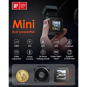 【Bundle: Vantrue E1 Lite 1080P WiFi Mini Dash Cam + Type C USB Hardwire Kit】Vantrue E1 Lite 1080P WiFi Mini Dash Cam with GPS and Speed, Free App, Voice Control Detachable Dash Camera,24H Parking Mode