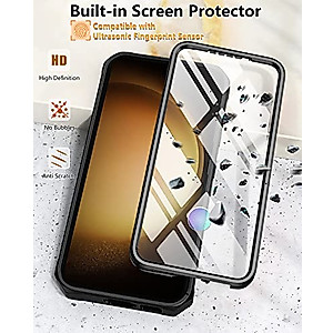 FNTCASE for Samsung Galaxy-S23 Protective Case: Dual-Layer Rugged Shockproof Cell Phone Cover with Built-in Screen Protector & Kickstand|Military Drop Proof Full Protection Bumper Cases 6.1'' Black