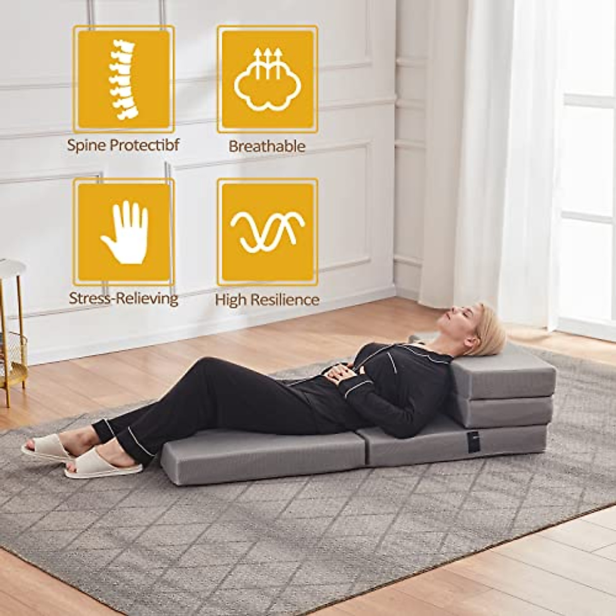 BDEUS Folding Mattress Folding Sofa 4" Breathable High-Density Foam Mattress Topper, Portable Guest Bed with Removable&Washable Cover, 75 x 39 inches