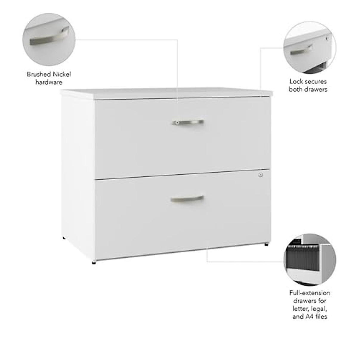 Bush Business Furniture Office in an Hour 2 Drawer Lateral File Cabinet | Locking Storage for Letter, Legal, and A4-size Documents, Pure White