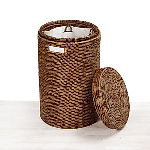 Rattan Tall Cylinder Laundry Basket/Laundry Hamper-DMY (Natural)