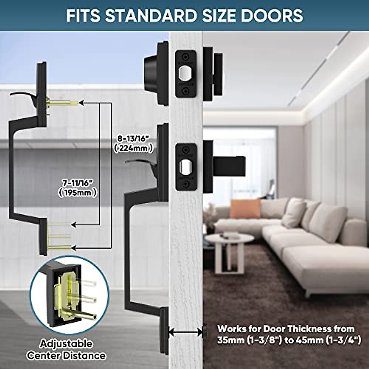 TICONN Front Door Handle Set, Heavy Duty Square Door Lever & Single Cylinder Deadbolt Combo Reversible for Entrance Exterior Doors (Matte Black)