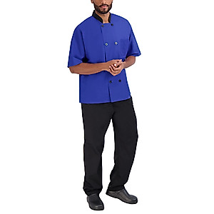 Happy Chef Men's Signature Short Sleeve Lightweight Chef Coat, Royal Blue & Black, X-Large