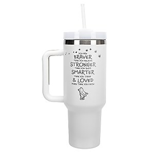 Elanze Designs Pooh Classic Bear Braver Stronger Smarter 40 oz. Stainless Steel, Large Water Bottle Coffee Mug, Spill & Leak Resistant, Thermal Travel Tumbler with Handle, Lid & Straw, White