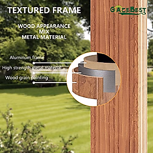 GAZEBEST 12'x16' Hardtop Gazebo Outdoor Aluminum Patio Gazebo Double Roof Galvanized Steel Gazebo Canopy Wooden Finish Coated with Netting and Curtains for Garden, Patio, Backyard, Deck and Lawns