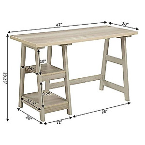 Convenience Concepts Designs2Go Trestle Shelves Desk, 47"L x 20.25"W x 29.25"H, Weathered White