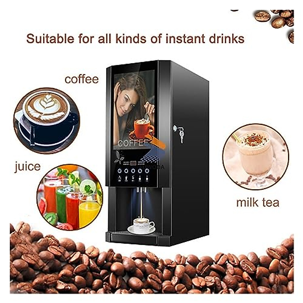 ECORTE Coffee Vending Machine Commercial Coffee Maker Instant Coffee Machine Full-automatic Cold Hot Beverage Dispenser (Color : Refrigerable 110V)