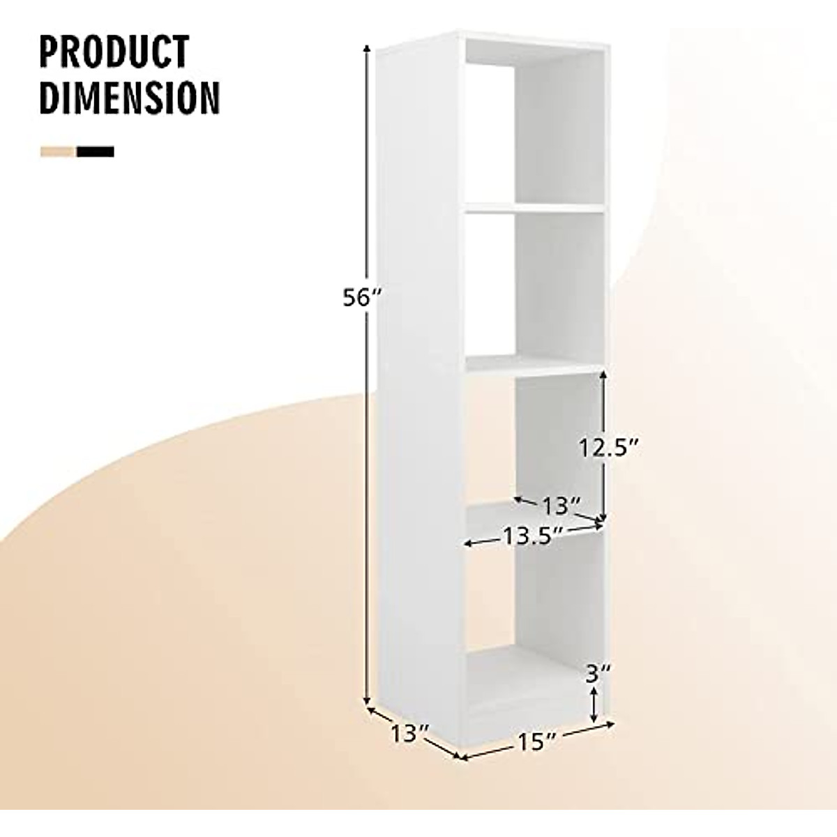MEDIMALL 4 Cube Bookshelf, Freestanding 4-Tier Open Shelf Tall Narrow Bookcase with Anti-Tipping Kits, Book Storage Organizer for Bedroom Living Room Study Home Office Apartment, 56 Inch White…