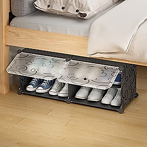 MAGINELS 8 Pair Portable Shoe Rack Small DIY Shoe Storage Shelves Closet Shoe Organizer Underbed Storage Organizer, Stackable, Black