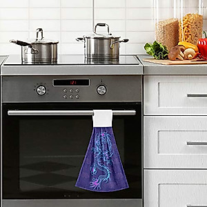 WELLDAY 2 Pcs Hanging Hand Towels Soft Absorbent Purple Chinese Dragon Towel for Kitchen Bathroom