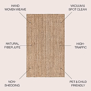 JONATHAN Y NRF102A-5 Pata Hand Woven Chunky Jute Indoor Area Rug Bohemian Farmhouse Easy-Cleaning Bedroom Kitchen Living Room Non Shedding, 5 ft x 8 ft, Natural Color