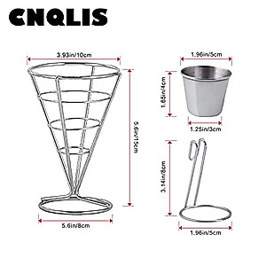 CNQLIS 4Pcs French Fry Holder French Cone French Fries Basket with Sauce Cup Metal Wire French Fry Holder for Food Ice Cream Holder/Buffet Dinner/Home Parties