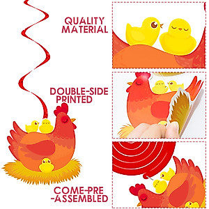 Chicken Hanging Swirls Chicken Party Hanging Ceiling Decorations Chicken Birthday Party Supplies Chicken Theme Swirl Streamers for Farm Chick Baby Shower Decorations