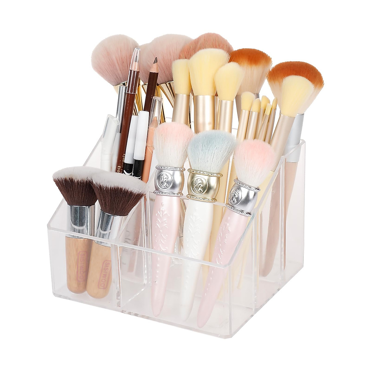 Yesesion Clear Makeup Organizer with 5 Compartments, Plastic Bathroom Counter Storage for Skincare, Toothbrush, Cosmetics Brushes, Palette, Lipsticks, Hair Accessories Holder for Vanity Dresser