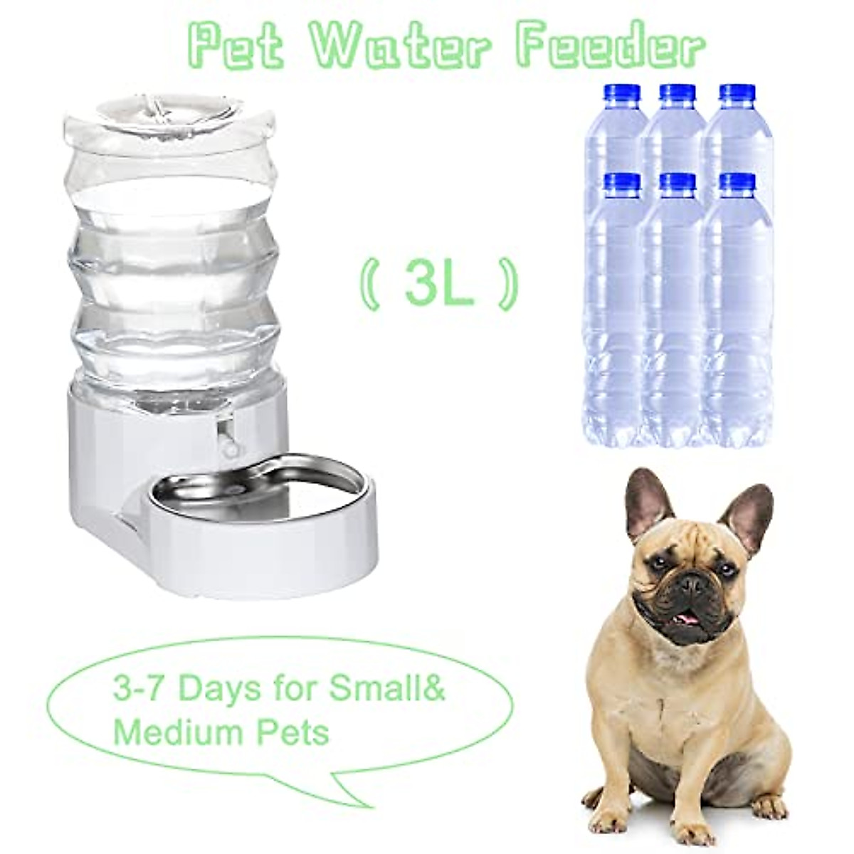 Sfozstra Automatic Pet Water, Cat Feeder, Feeding Bowl, 3L Large Capacity Automatic Dispenser, 100% BPA-Free,Stainless Steel Gravity Pet Water Dispenser
