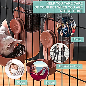 Lemtrflo Hanging Automatic Food Water Dispenser,Gravity Rabbit Feeder and Water Dispenser Set,Cage Cat Food and Water Dispenser Food Bowl for Bunny Chinchilla Guinea Pig Hedgehog Ferret