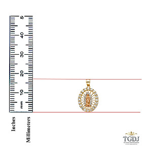 14k Yellow White Rose Gold CZ Religious Guadalupe Pendant - Height 17 MM Width 13 MM
